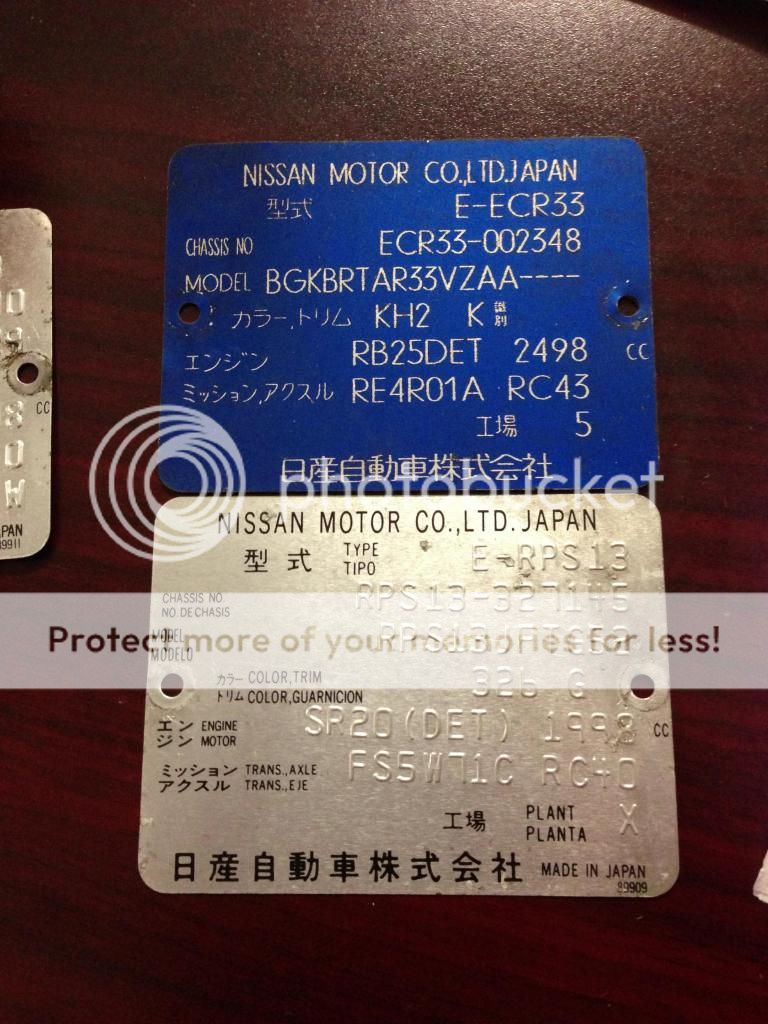 CA Authentic JDM 180sx Type X S13 VIN plates and RB25 R33 plate ...